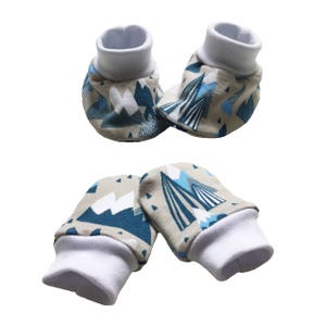 Baby Cuff Scratch Mittens, Mountains, Beige, Blue, Baby Mittens ...