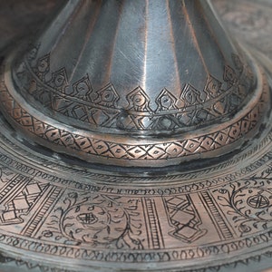 Vintage Antique Central Asian Copper Tinned Islamic Engraved Oil Lamp ...