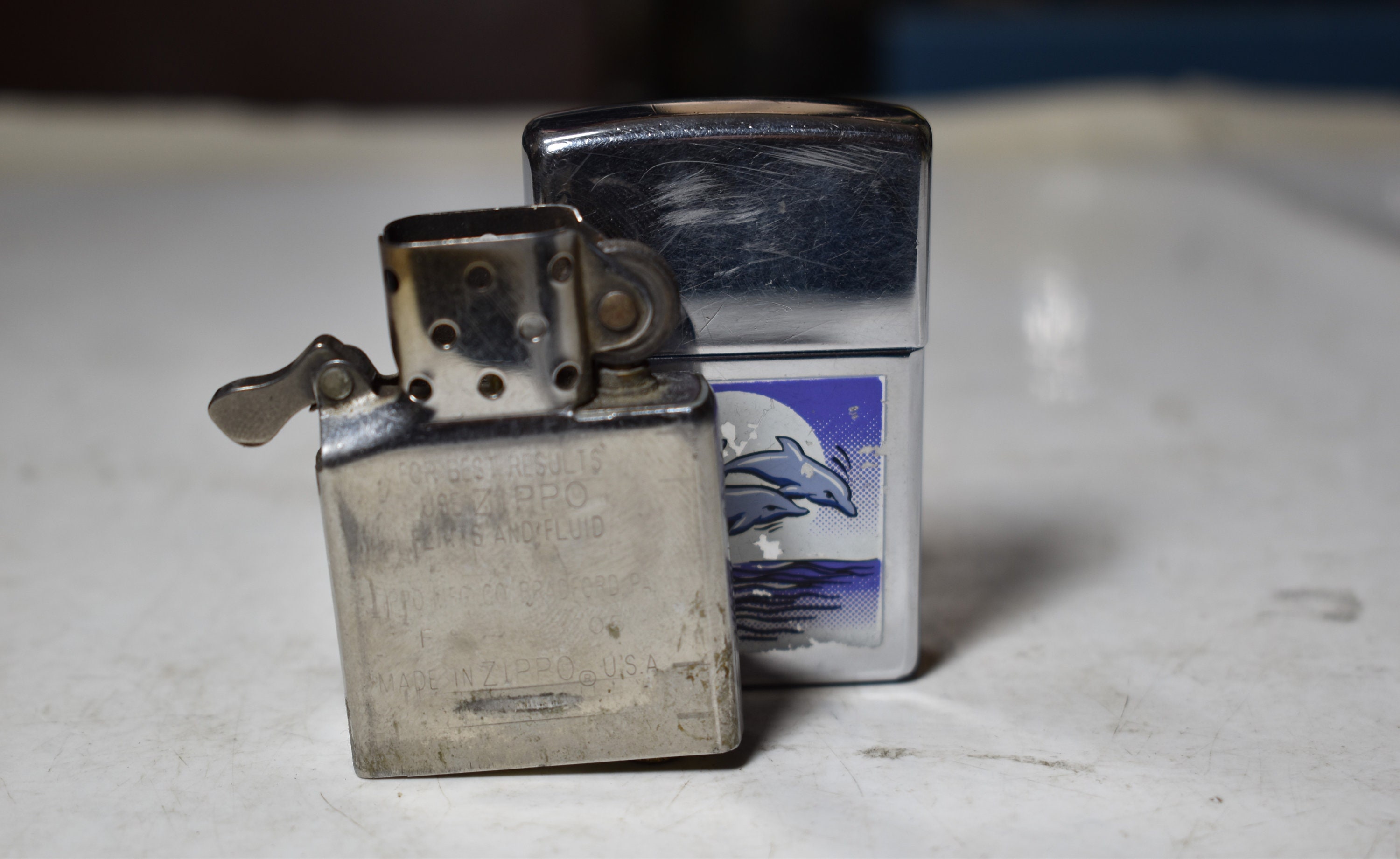 Vintage Collectible Zippo Lighter W/desigh Dolphins & Box - Etsy