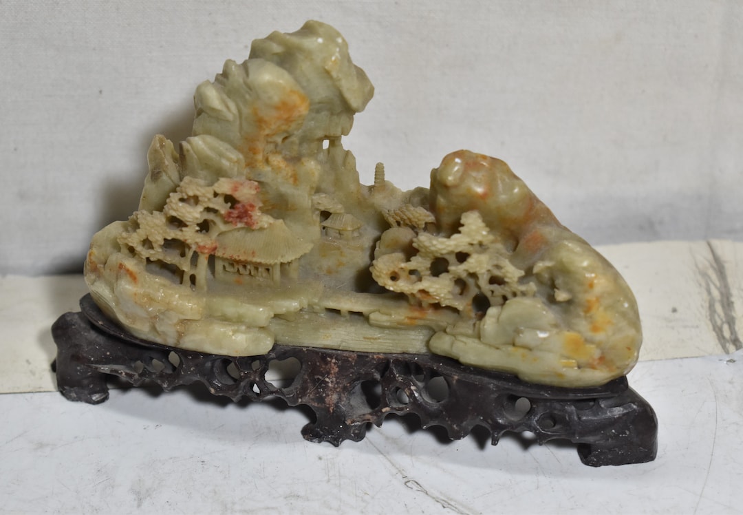 Vintage Antique Chinese Soapstone Carving-engaved Chinese Soapstone ...