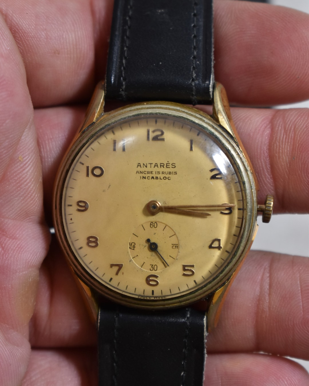 Vintage Antares Watch Ancre 15 Rubis Incabloc Fond Acier Inoxydable 21 ...