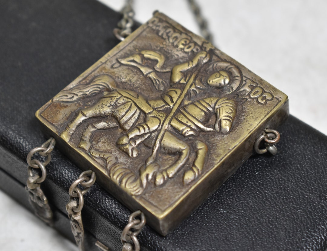 Vintage Greek Orthodox Christian Amulet W/saint George&saint Nikolaos ...