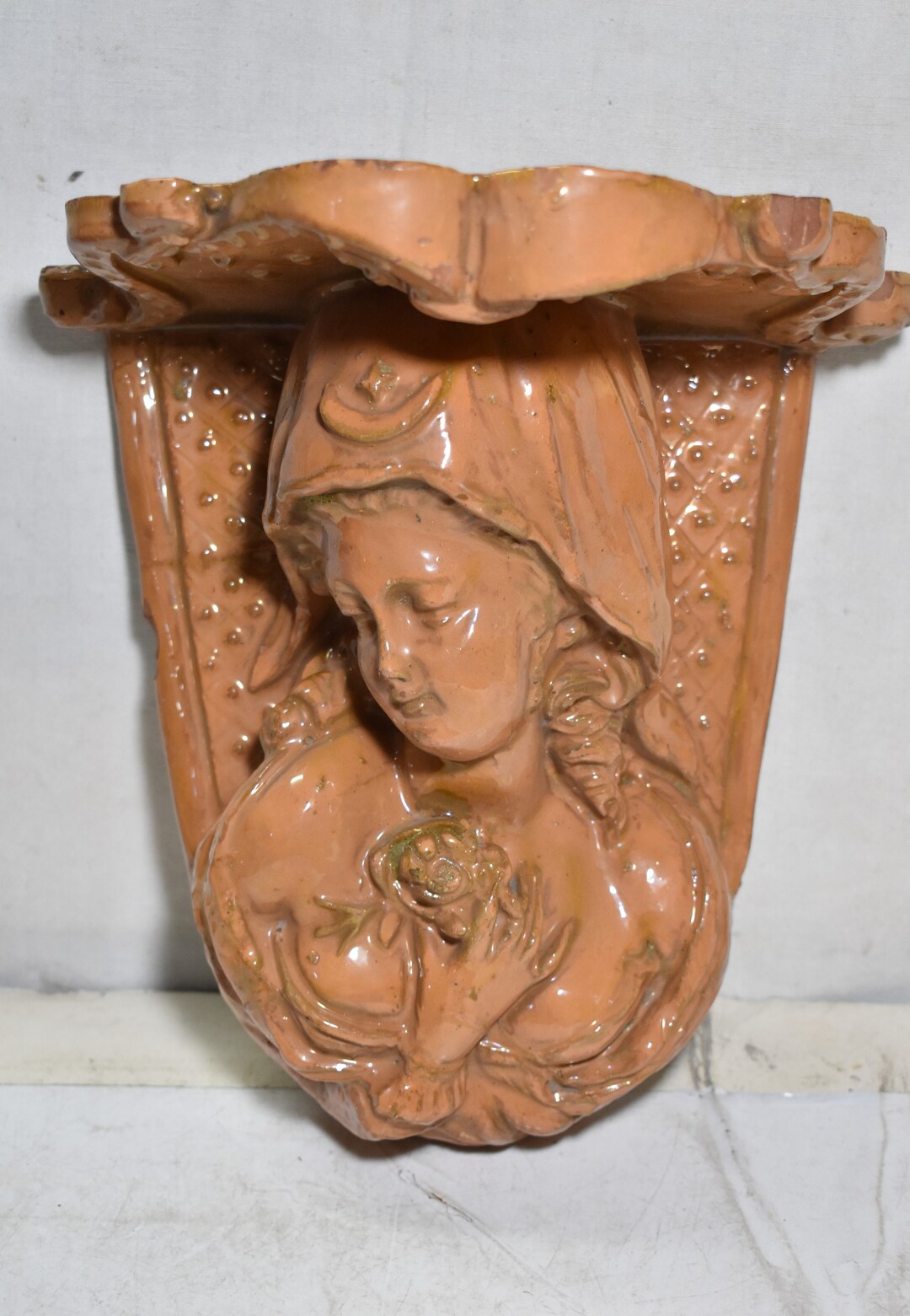 1900s Antique Ceramic Clay Wall Hang Face Figurine Sculpture Catholic ...