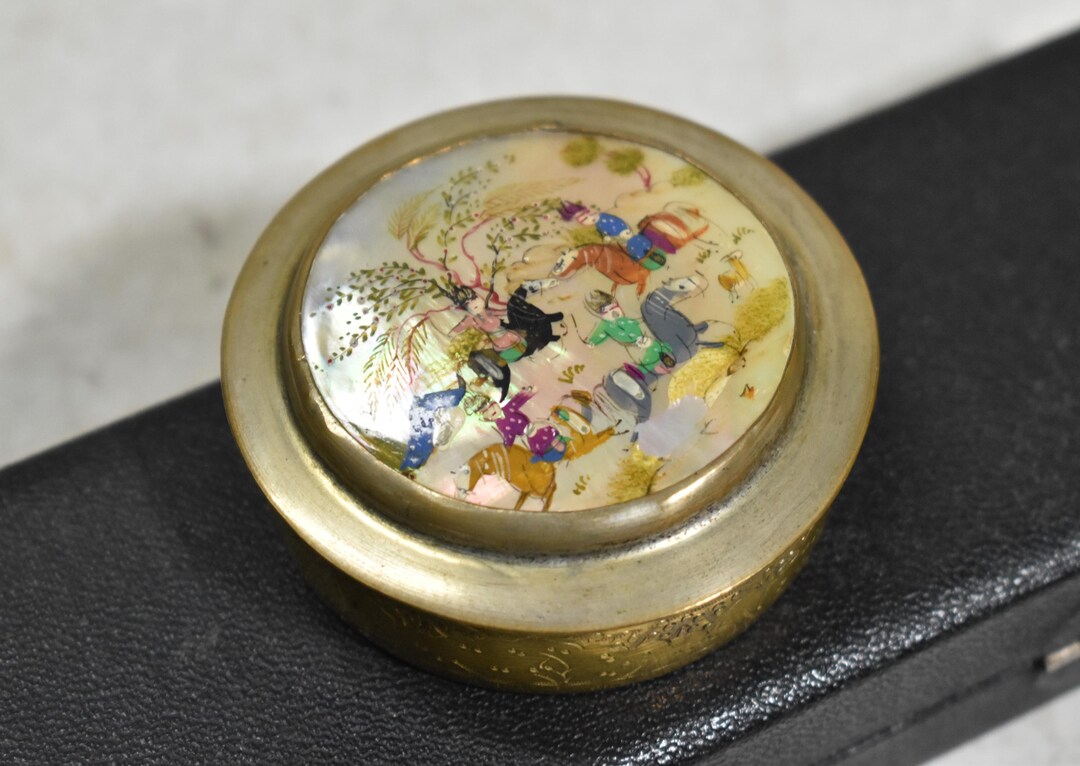 Antique Persian Snuff Box With Mirror Micro Hand Painting Hunting Lid ...