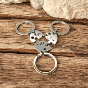 Personalized 3-piece Heart Puzzle Keychain: Engraved Stainless Steel ...
