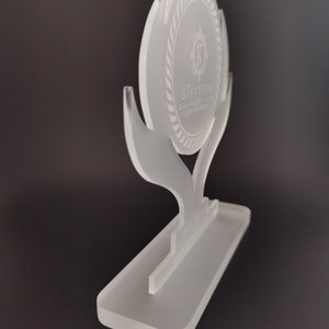 Personalised Clear Frosted Acrylic Self Stand Trophy With Custom Logo ...