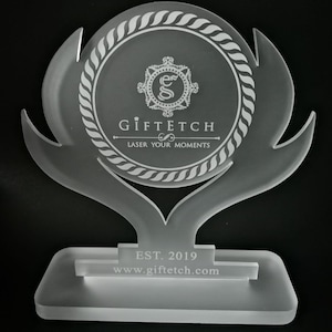 Personalised Clear Frosted Acrylic Self Stand Trophy With Custom Logo ...