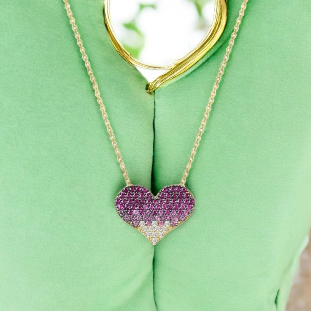 Sterling Silver Shades of Pink Heart Necklace by Giftetch - Etsy