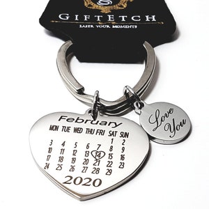 Personalised Heart Shaped Calendar Keyring Valentines - Etsy UK