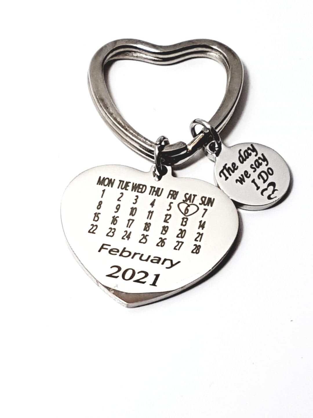 Personalised Heart Shaped Calendar Keyring Valentines - Etsy UK
