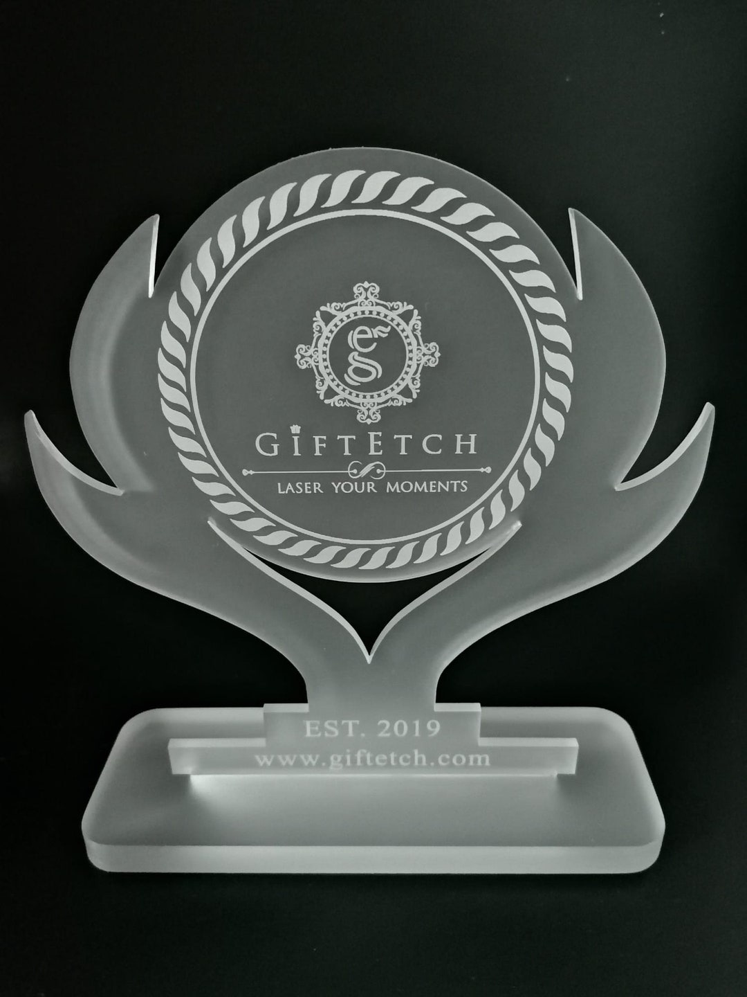 Personalised Clear Frosted Acrylic Self Stand Trophy With Custom Logo ...