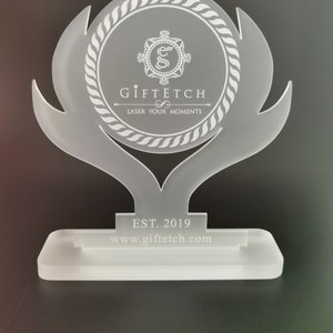 Personalised Clear Frosted Acrylic Self Stand Trophy With Custom Logo ...