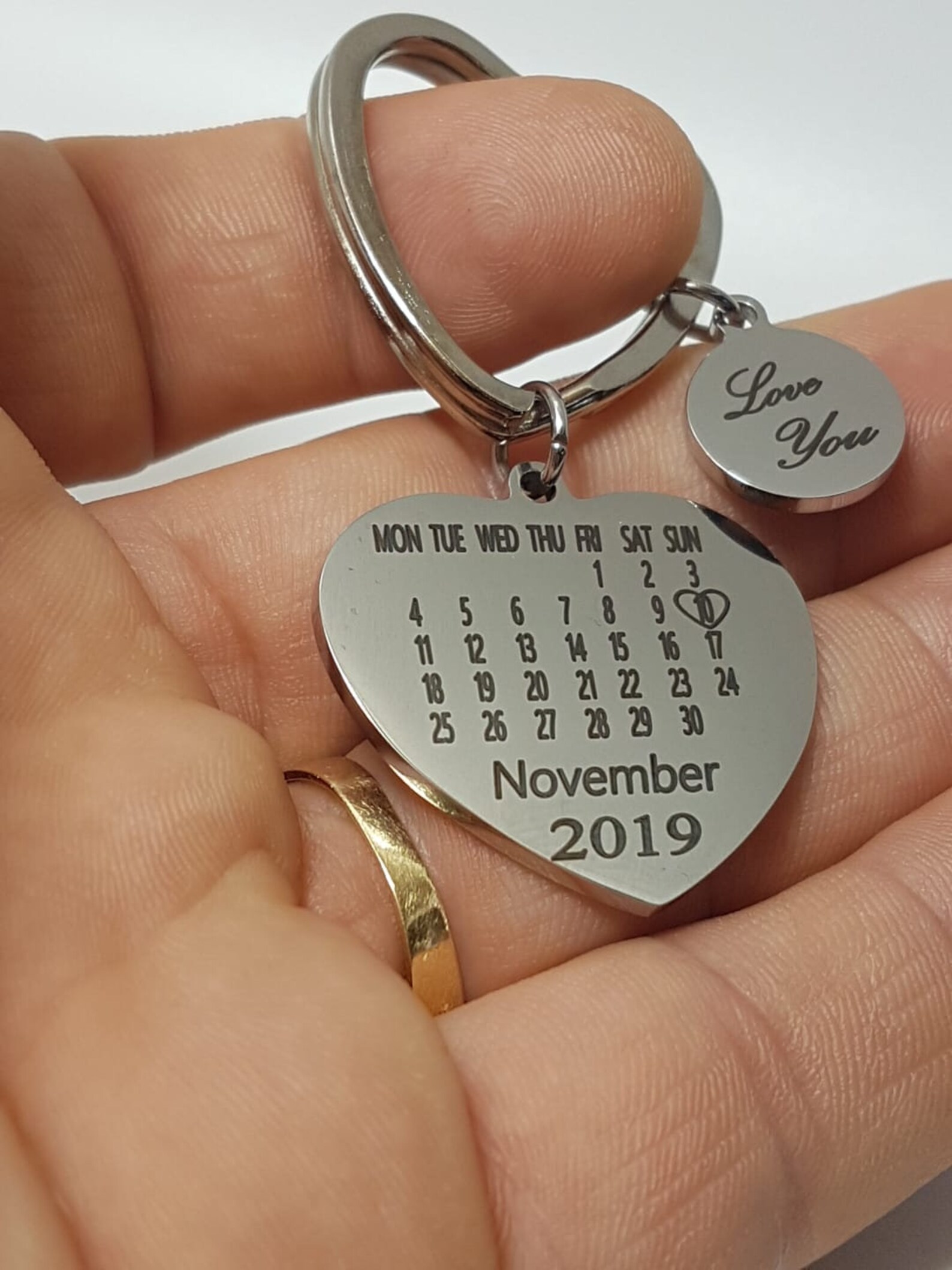 Personalised Heart Shaped Calendar Keyring Valentines - Etsy UK