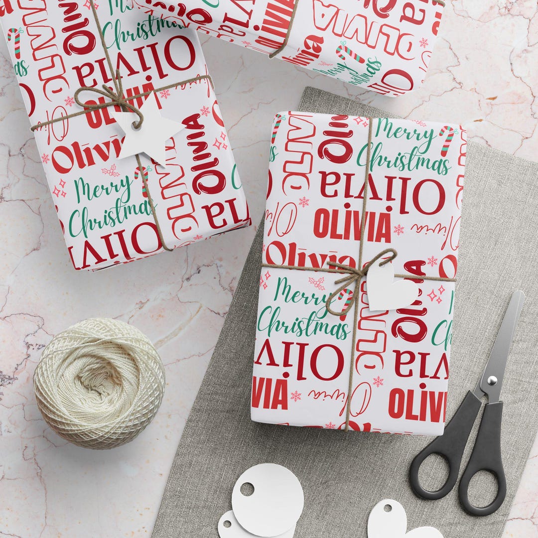 Personalized Name Christmas Gift Wrap, Custom Holiday Xmas Wrapping ...