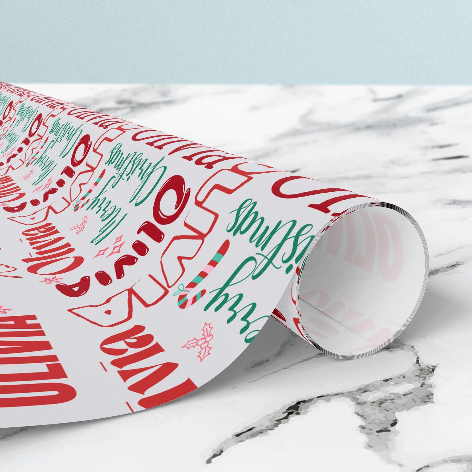 Personalized Name Christmas Gift Wrap, Custom Holiday Xmas Wrapping ...