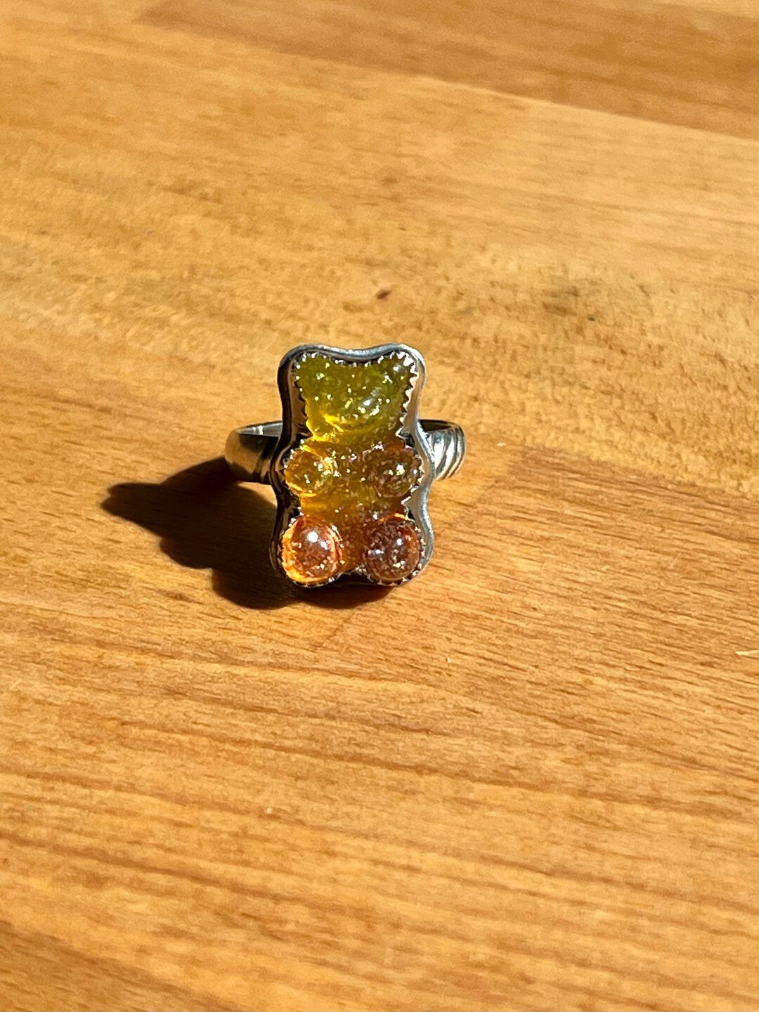 Orange and Golden Yellow Resin Gummy Bear Cabochon Set in Fine Silver ...