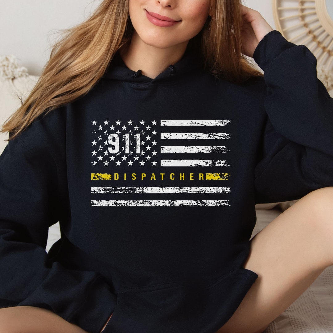 911 Dispatcher Flag Hoodie, Thin Gold Line Flag Pullover for Police ...