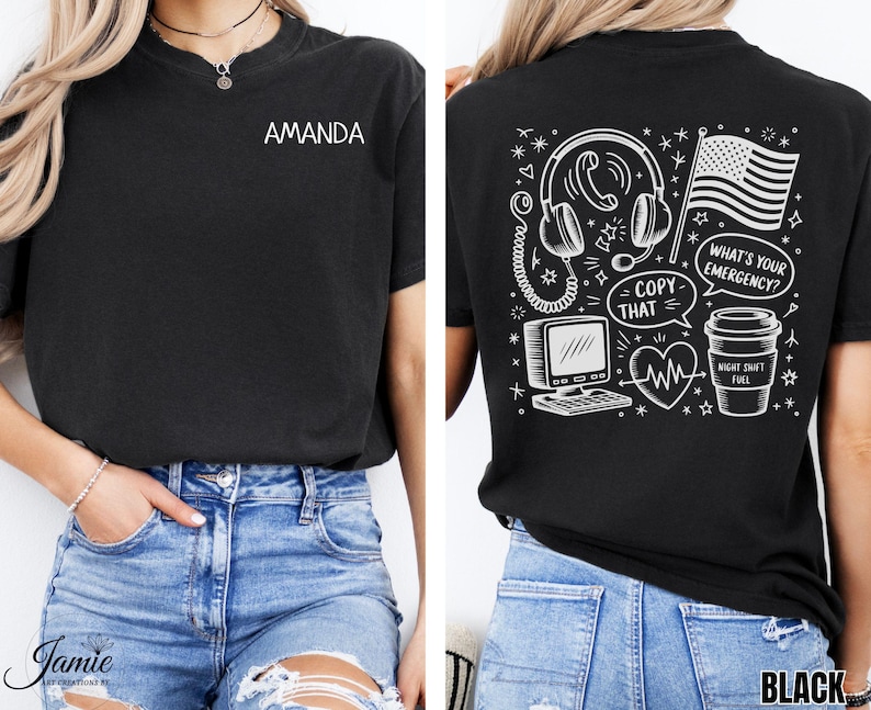 911 Dispatcher Doodle Comfort Colors Custom T Shirt, Personalized ...