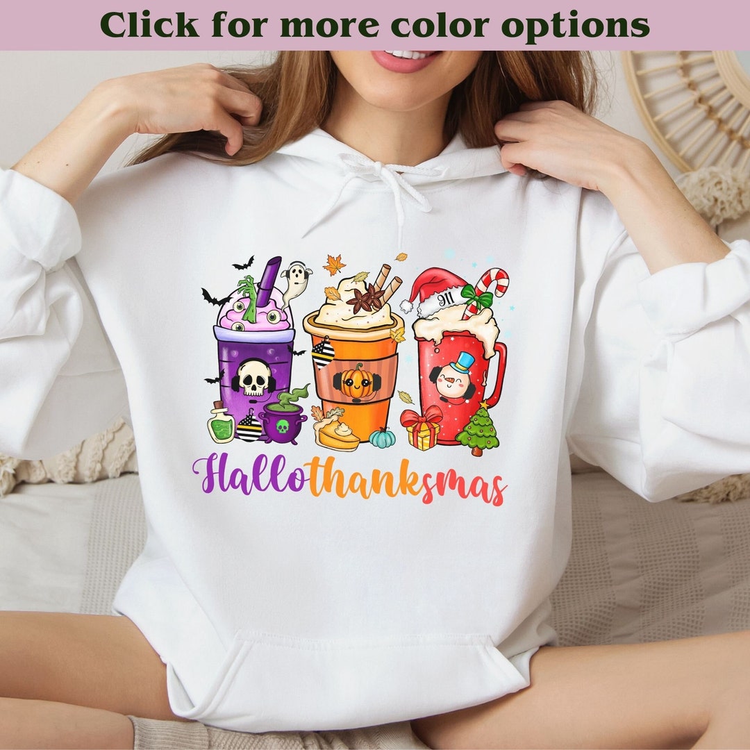 Hallothanksmas Dispatcher Hoodie, Funny 911 Thin Gold Line Holiday ...