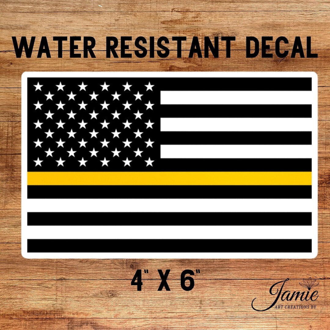 Dispatcher Thin Gold Line Flag Bumper Sticker, 4"x6" Vinyl 911 Car ...
