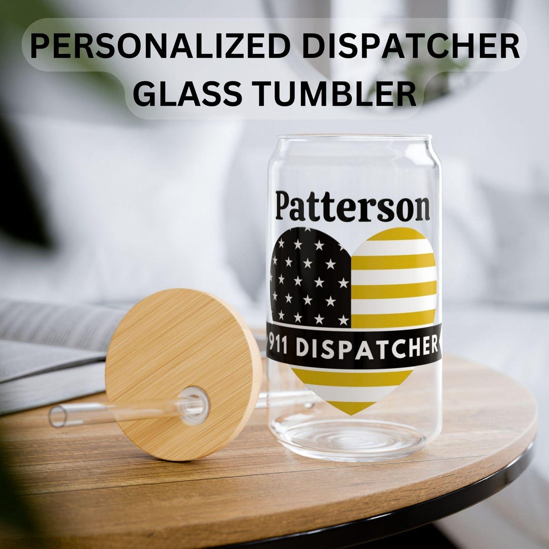 Personalized Dispatcher Glass Mug for 911 Thin Gold Line Funny Dispatch ...