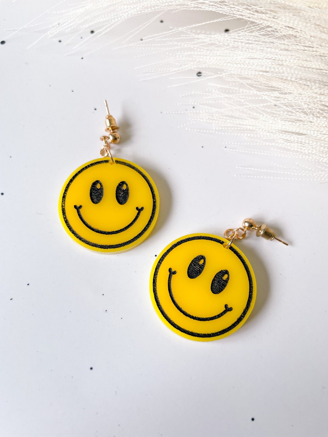 Yellow Retro Smiley Face Earrings, 90s Vibe, Fun and Quirky - Etsy