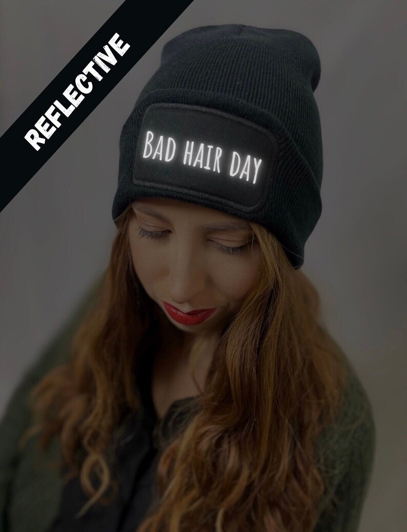 Reflective Bad Hair Day Adult Hat for Winter, Black Beanie - Etsy