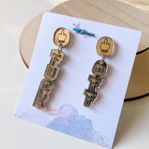 Middle Finger F OFF Earrings, Funny Acrylic Dangle Studs - Etsy