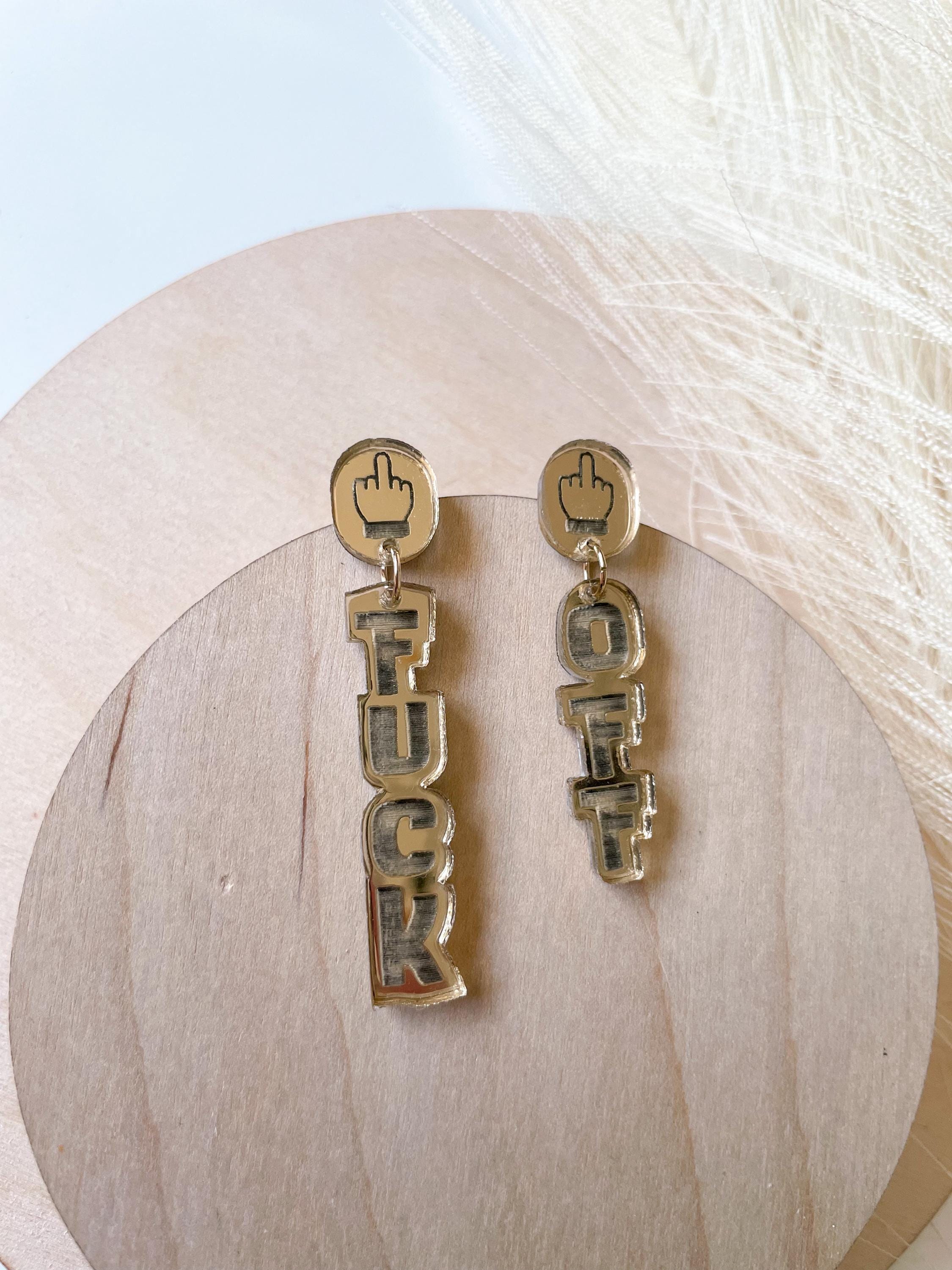 Middle Finger F OFF Earrings, Funny Acrylic Dangle Studs - Etsy