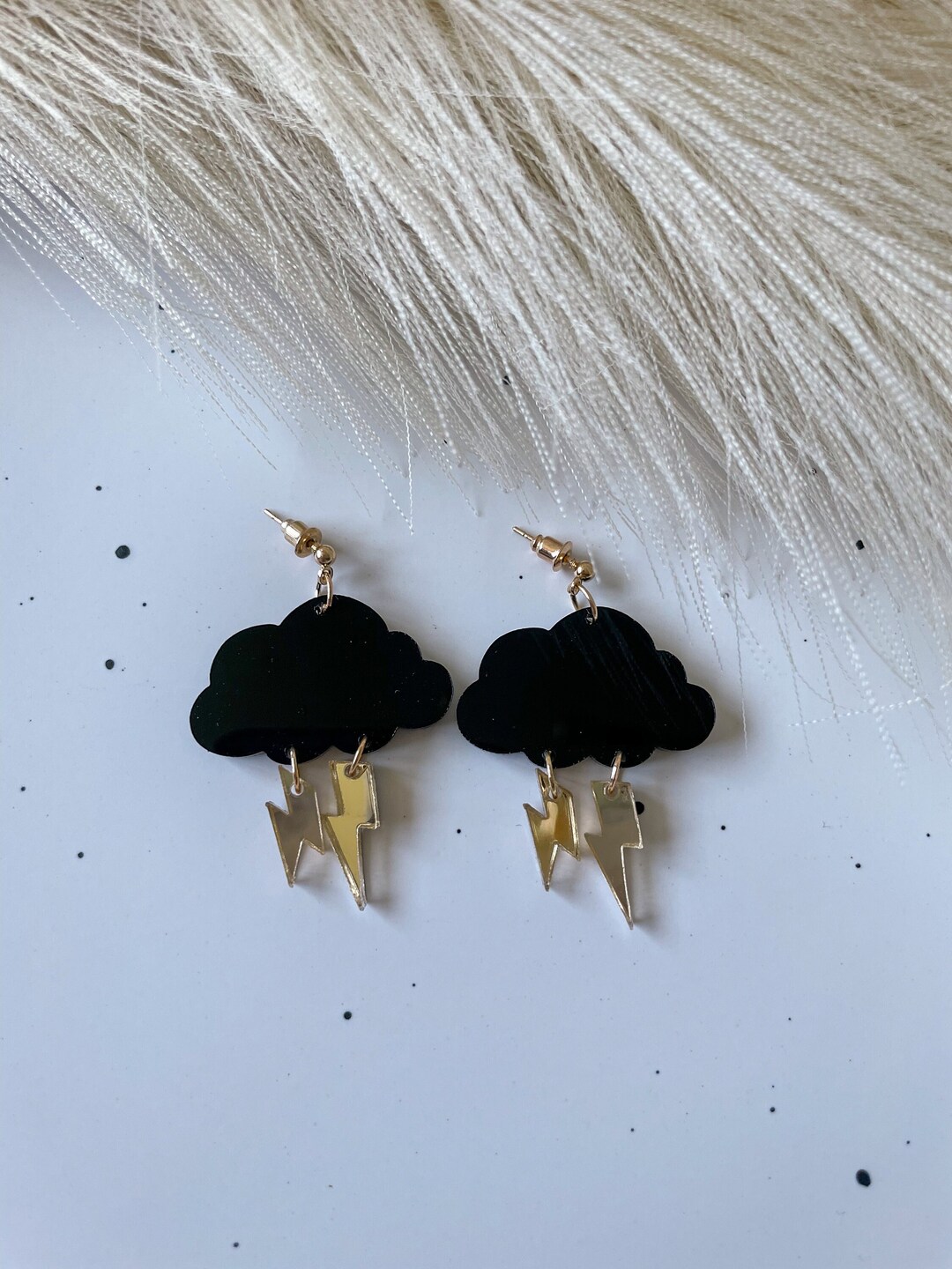 Black Weather Lightning Cloud Earrings, Shining Acrylic Light Bolt ...