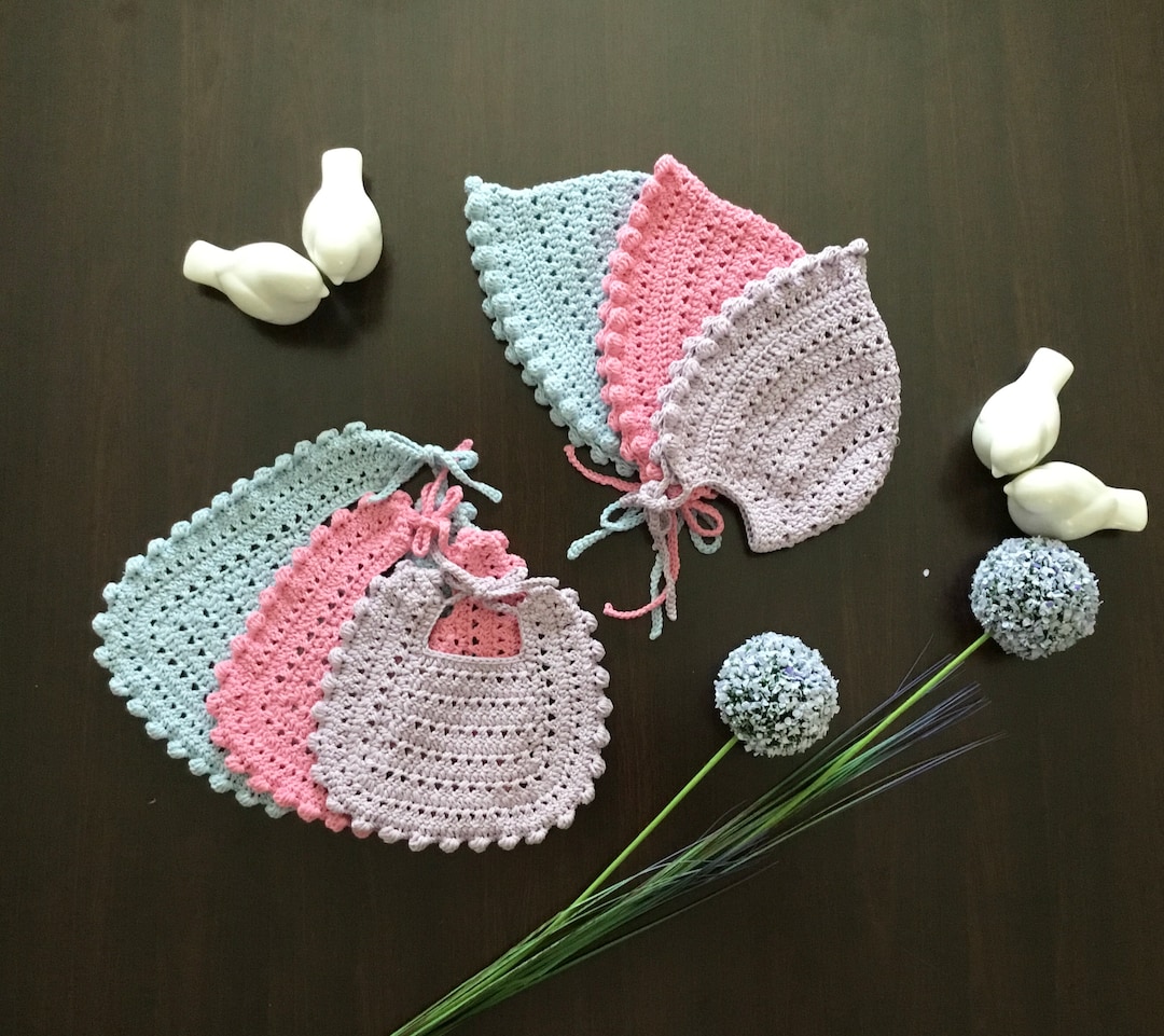 PDF Crochet PATTERN Mia Baby Girl Bib & Bonnet Set N 480 - Etsy