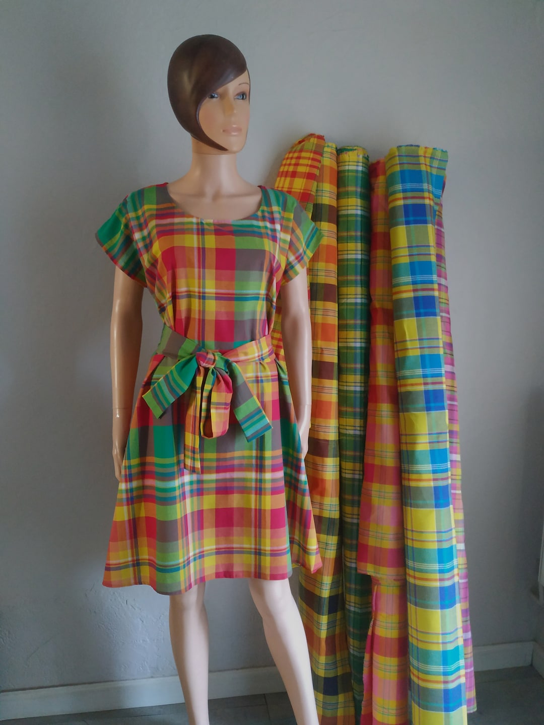 Short or Maxi Flared Madras Dress, Color Options, Lengths and Side ...