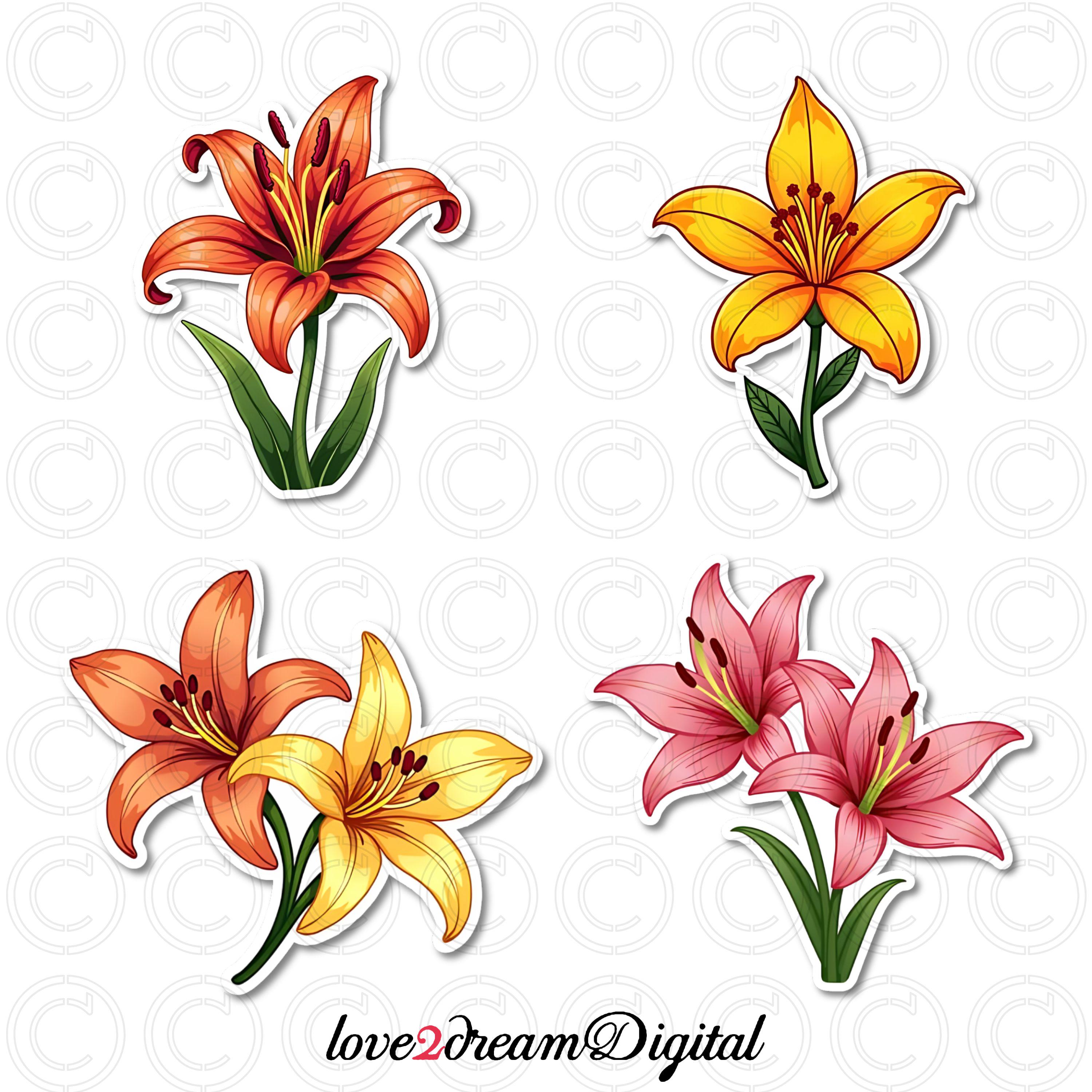 Lily Flower Stickers - Vibrant Floral PNG Stickers - Digital Download ...