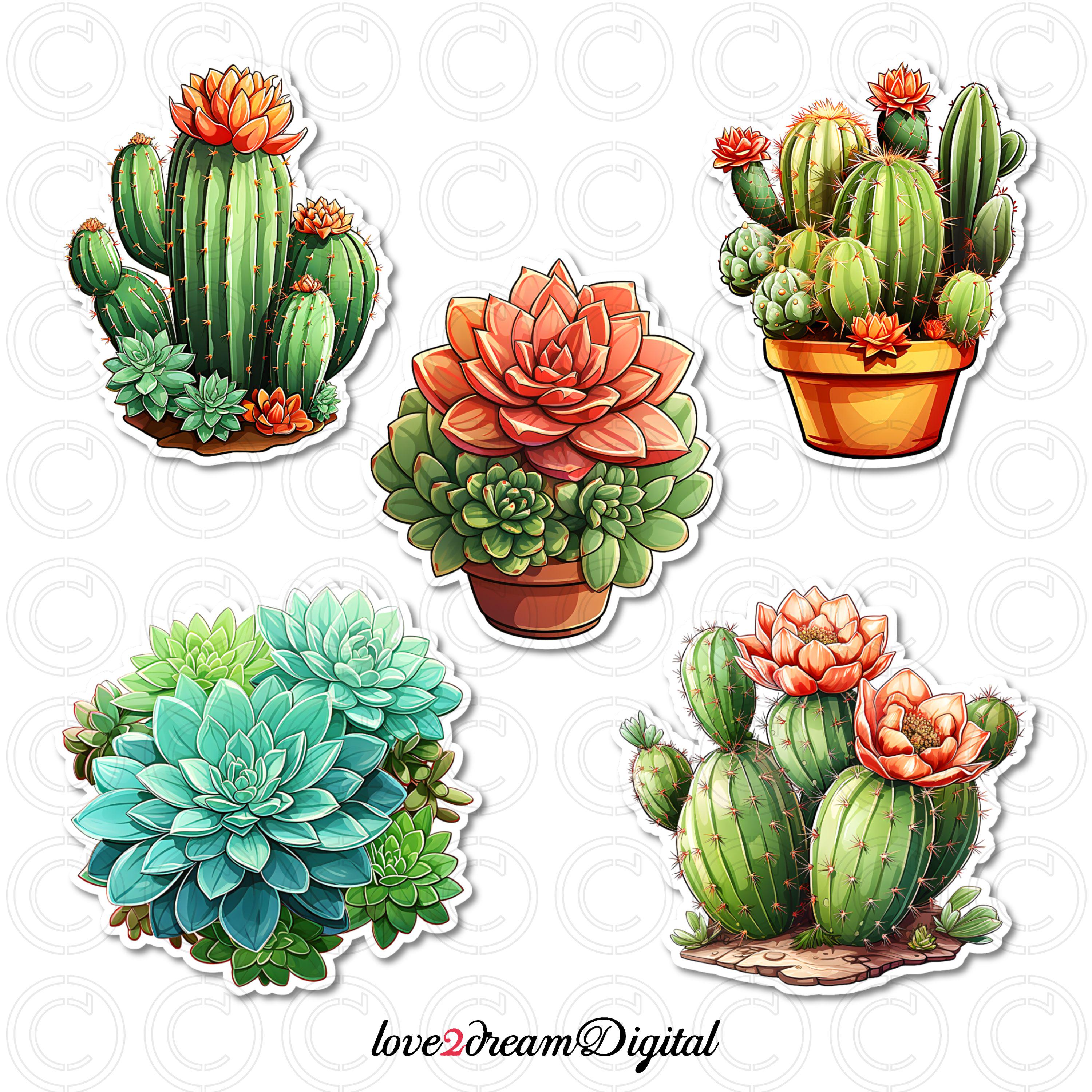 Succulent Printable Stickers, Botanical Planner Decorations (PNG ...