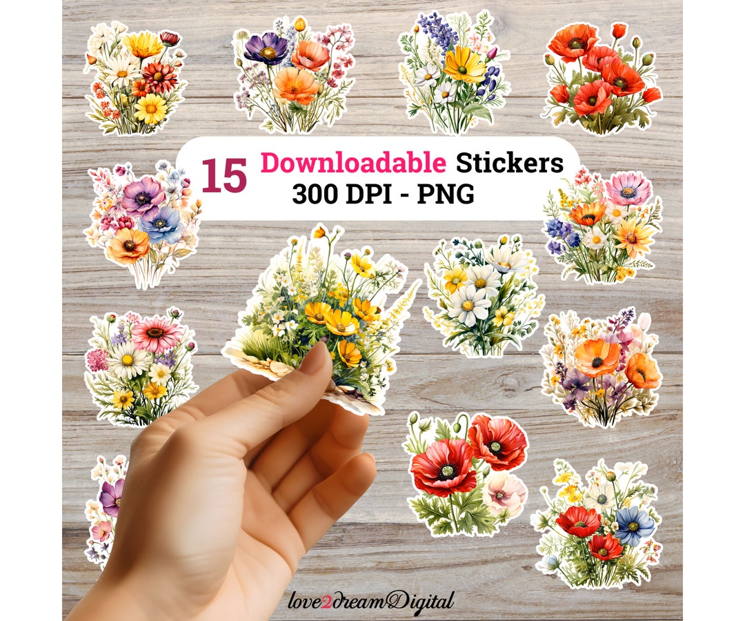 Wildflower Stickers, Digital Stickers, Meadow Flower Print and Cut ...