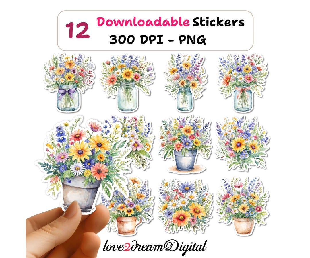 Watercolor Wildflower Stickers – Digital Floral Pngs for Scrapbooking ...