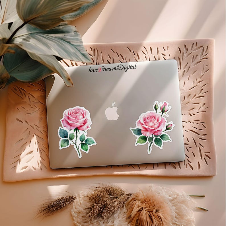 Watercolor Pink Rose Stickers – Floral PNG Clipart – Digital Flower Art ...