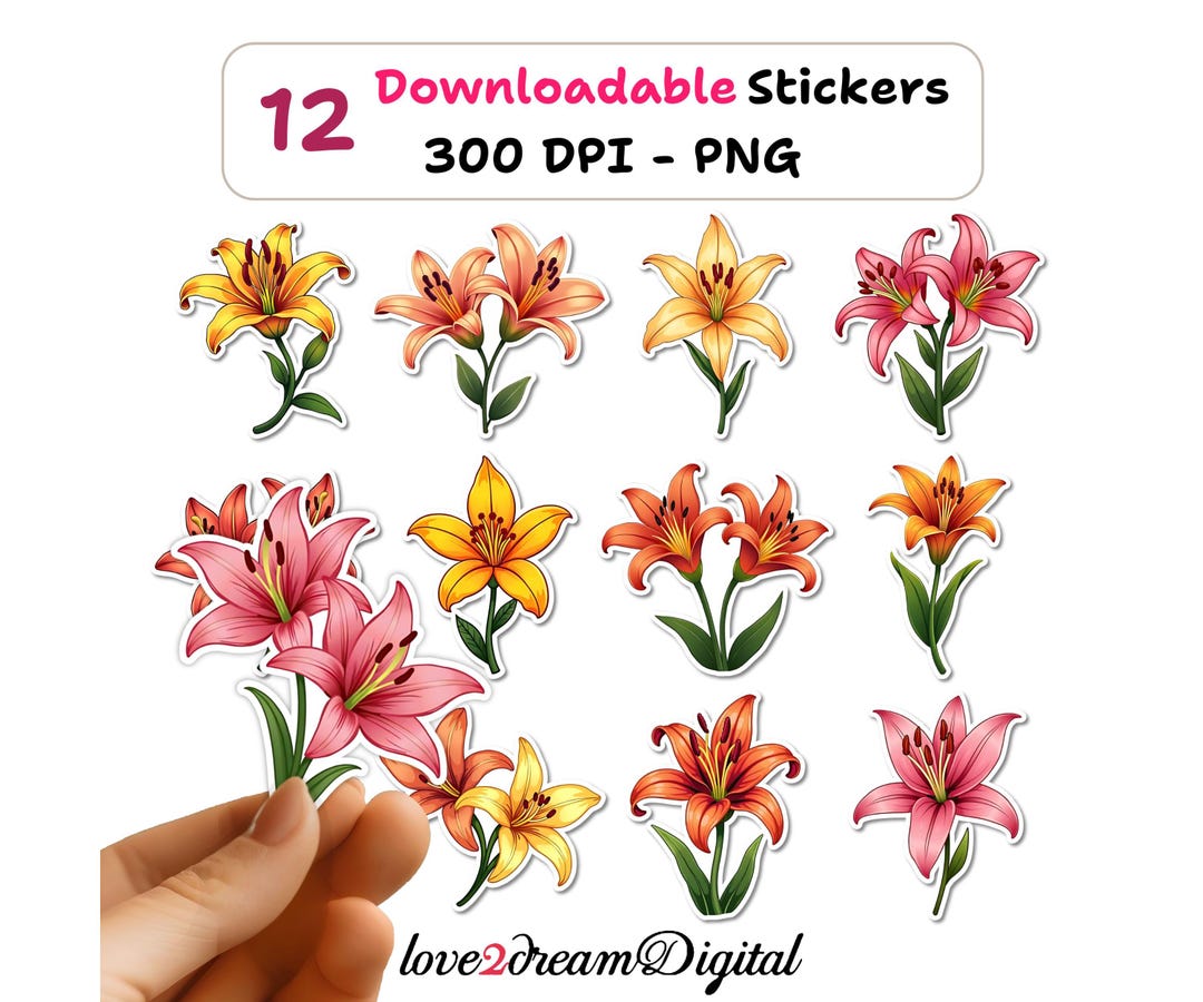 Lily Flower Stickers - Vibrant Floral PNG Stickers - Digital Download ...