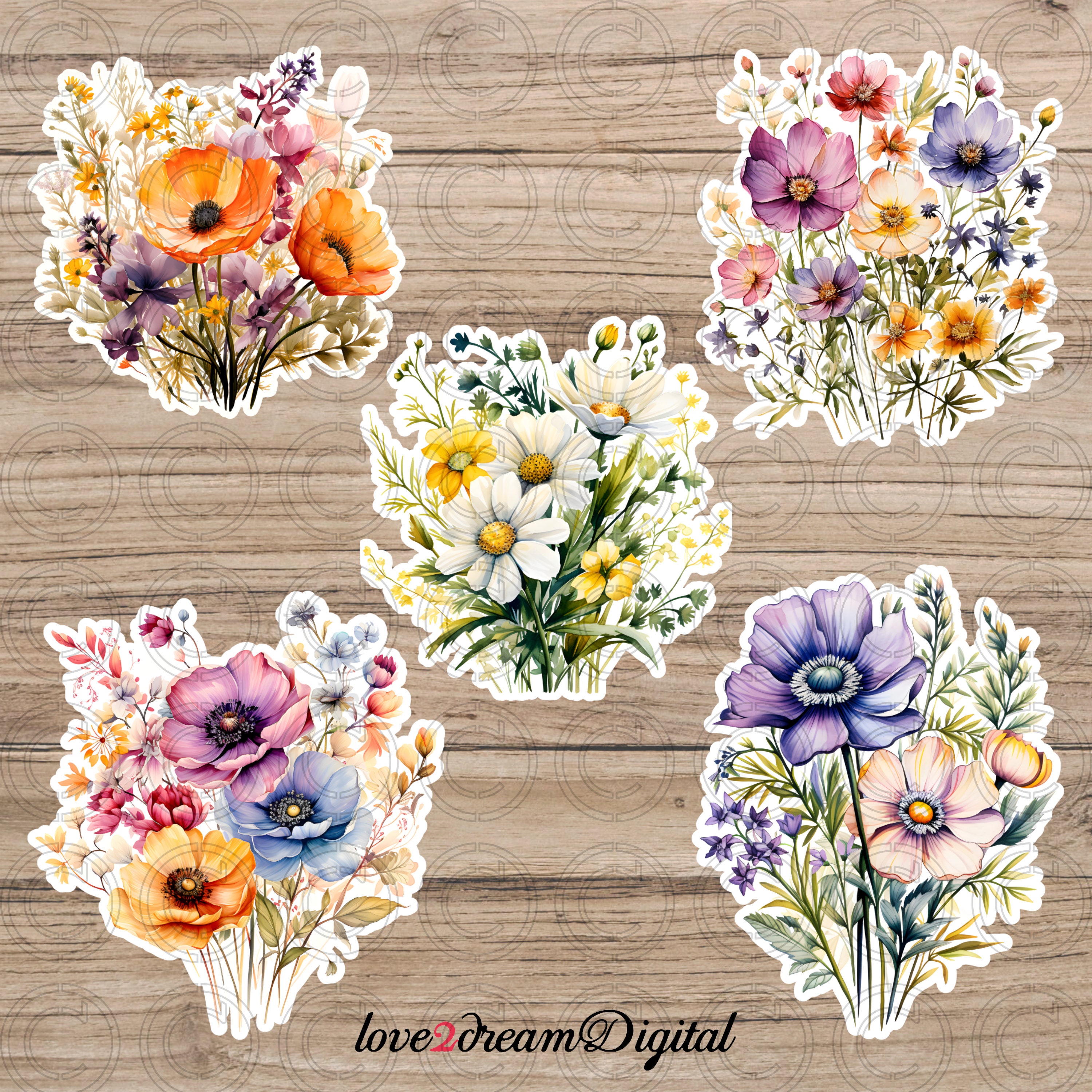 Wildflower Stickers, Digital Stickers, Meadow Flower Print and Cut ...