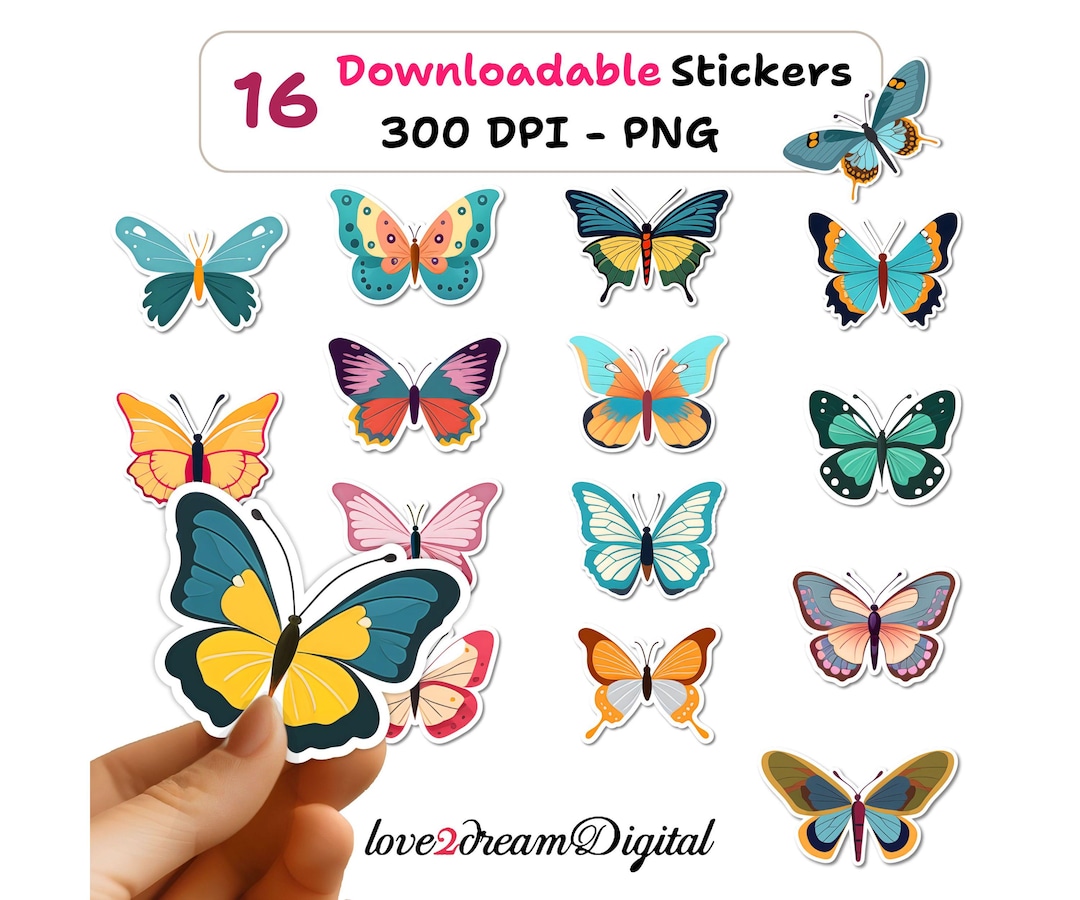 Butterfly Digital Stickers, Spring Stickers, Garden Insect, Digital PNG ...