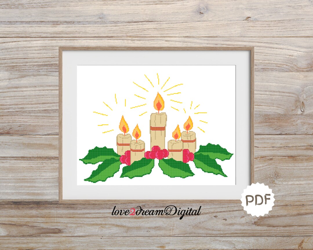 Christmas Candles Cross Stitch Pattern, Instant Download PDF, Xmas ...