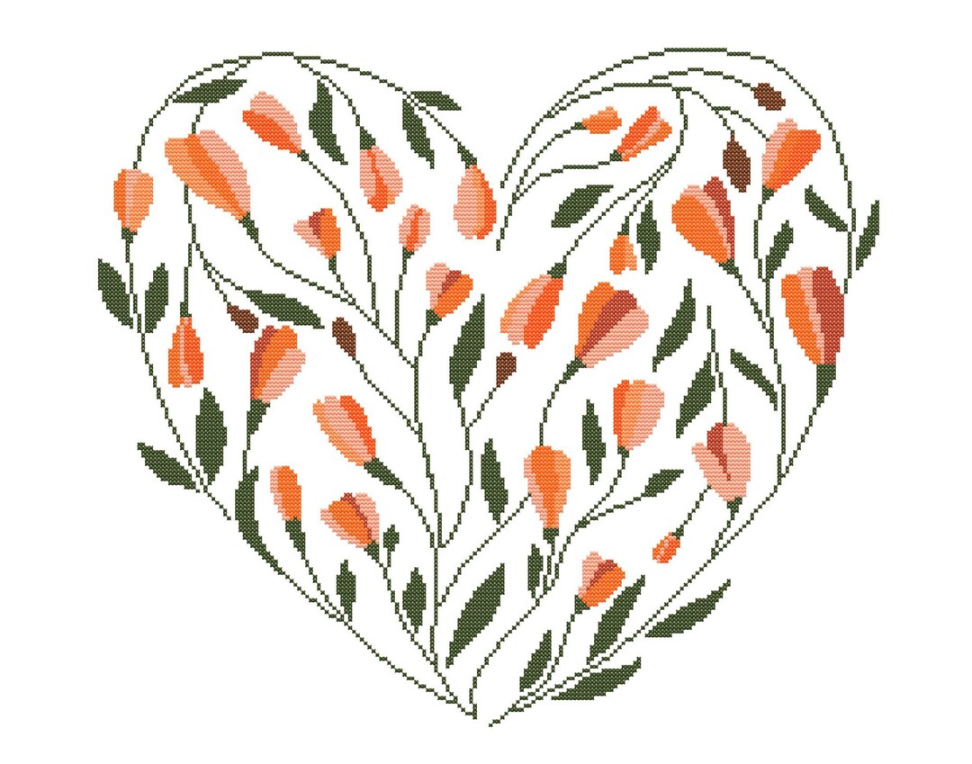 Floral Heart Cross Stitch Pattern Counted Heart Shape Cross - Etsy