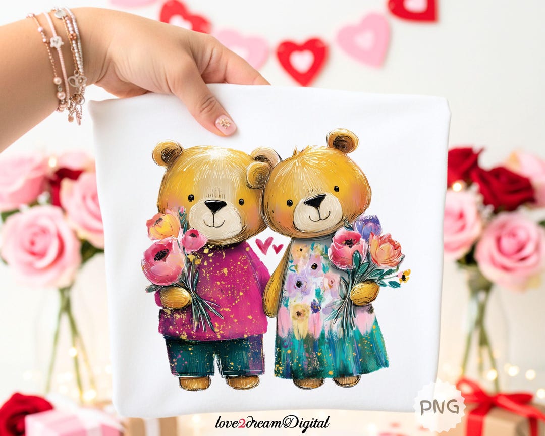 Valentine's Day Bear Couple PNG – Floral Bears Printable Art ...