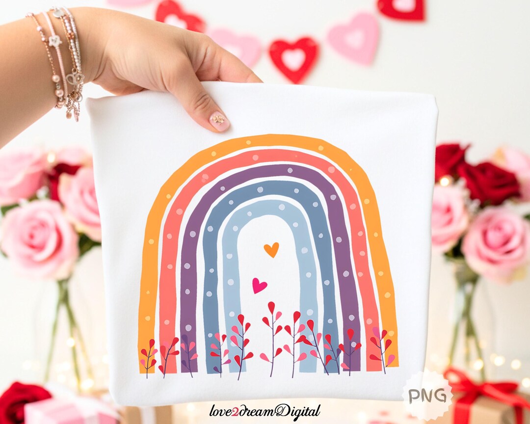 Valentine Rainbow PNG | Boho Heart Rainbow Clipart | Colorful Love ...