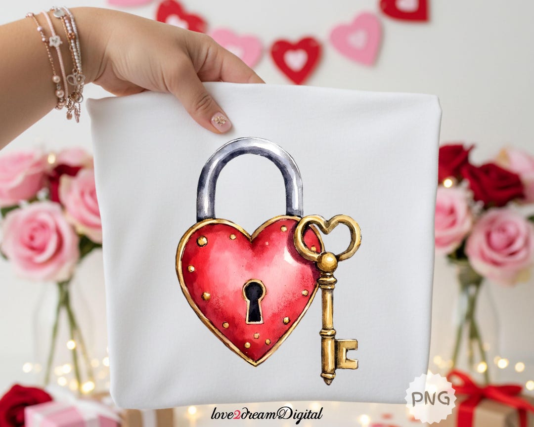 Valentine’s Red Heart Lock and Key PNG – Sublimation Design – Romantic ...