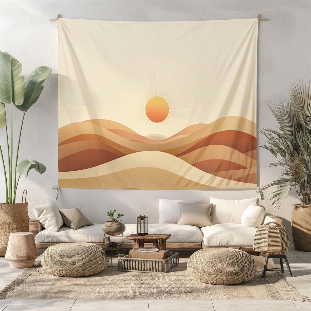Golden Sunrise Over Desert Hills Wall Hanging Tapestry - Minimalist ...