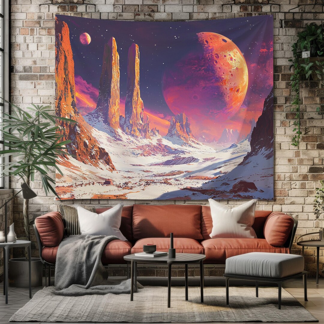 Alien Planet Landscape Tapestry Wall Hanging, Futuristic Sci-fi Desert ...