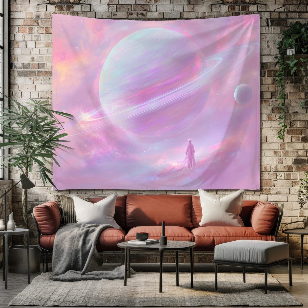 Pastel Saturn Tapestry, Cosmic Wall Hanging, Fantasy Galaxy Art ...