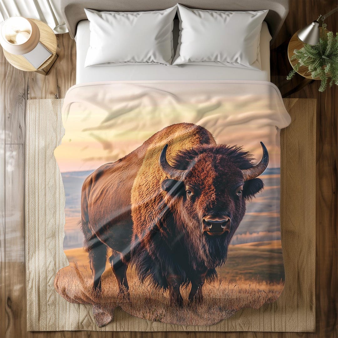 Majestic Bison Throw Blanket – Warm Washable Fleece With Wildlife ...