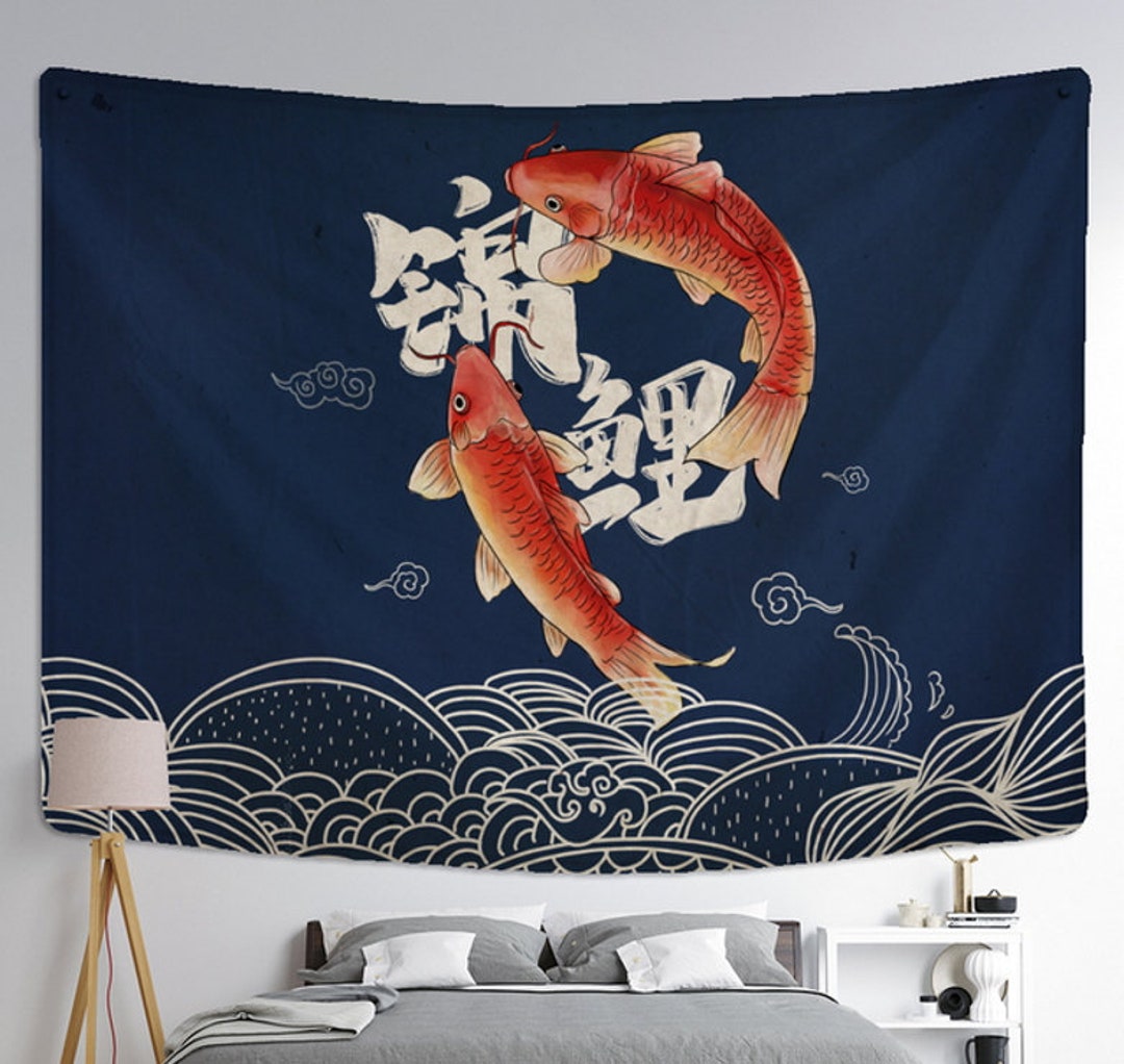 Japanese Art Tapestry Koi Fish Wall Tapestry Wall Hanging Tapestries ...